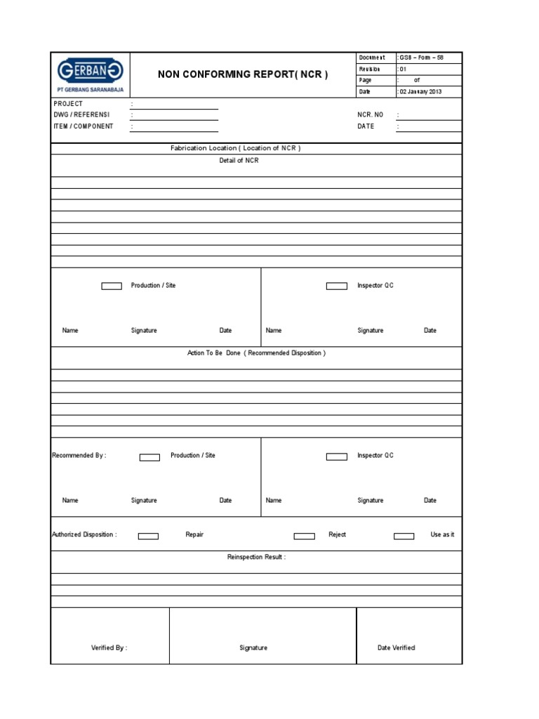 Non Conforming Report Form Template | PDF