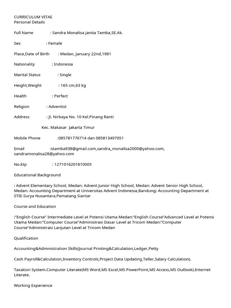 CV Sandra | PDF | Invoice | Receipt