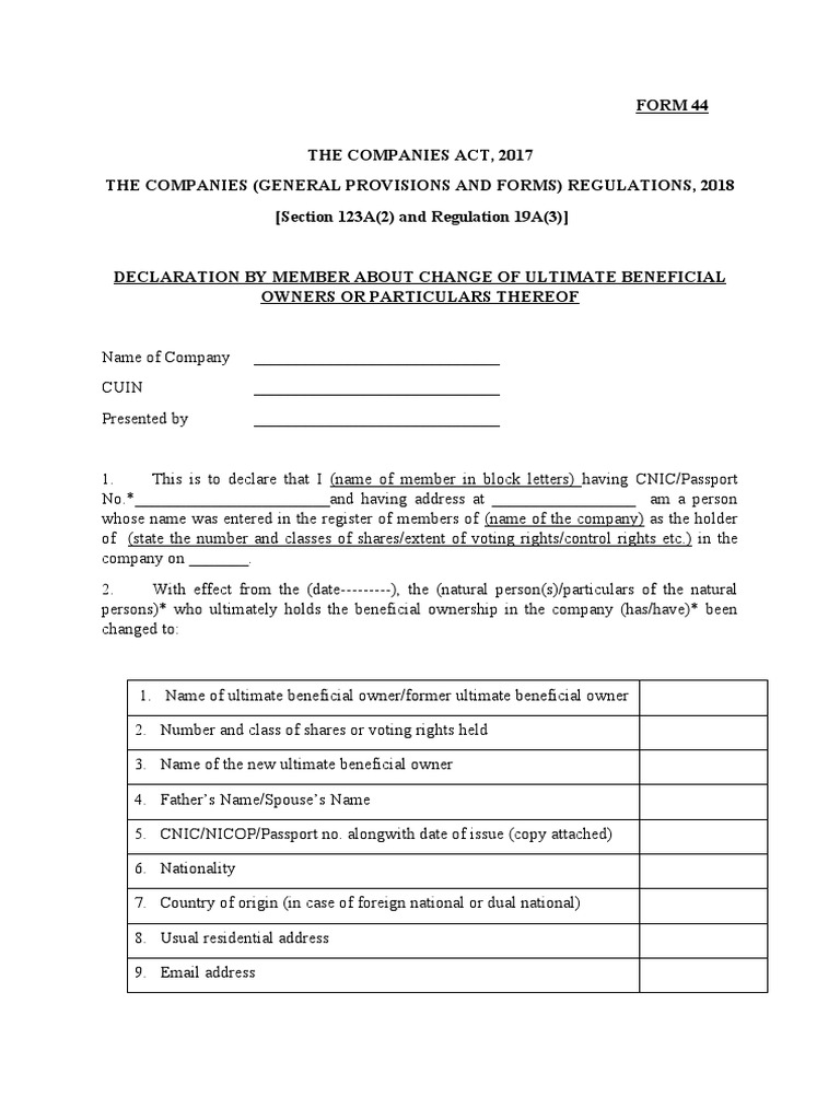 Form 44 Change in Ownership | PDF | Ownership | Law And Economics