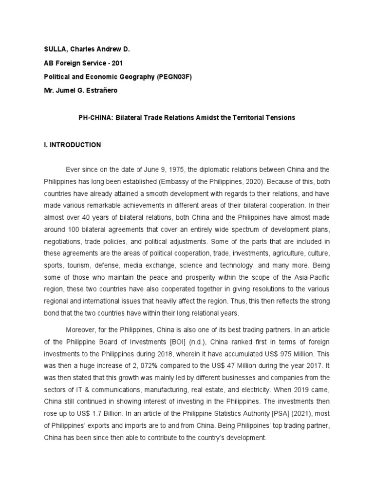 PH-CHINA: Bilateral Trade Relations Amidst The Territorial Tensions ...
