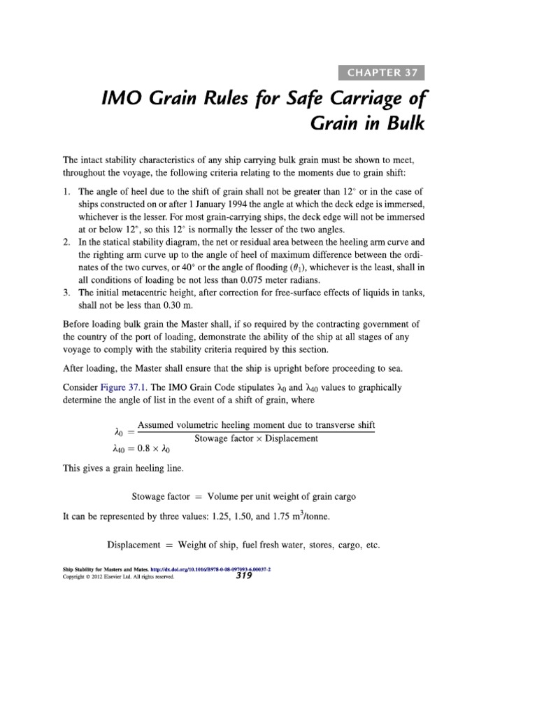 IMO Grain Rules For Safe Carriage of Grain in Bulk | PDF