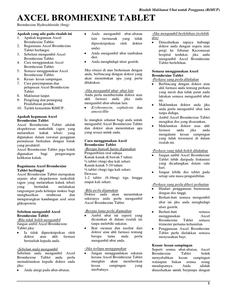 Axcel Bromhexine Tablet Bromhexine Hydrochloride Kotra Pharma M SDN BHD ...