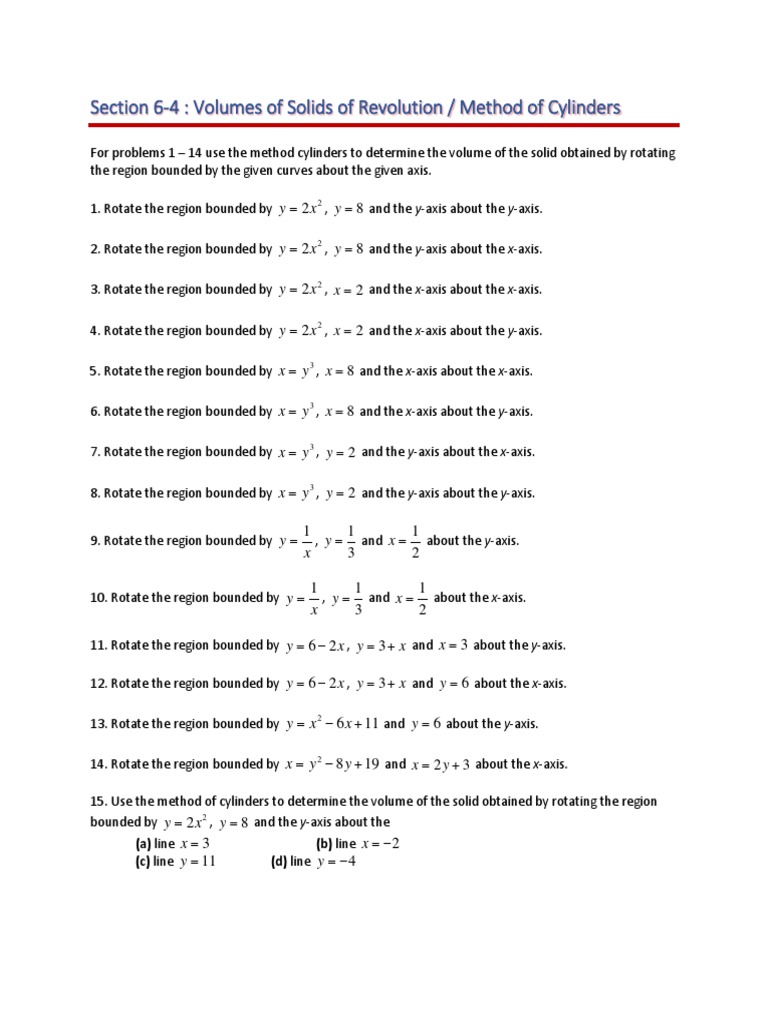 Section 6-4: Volumes of Solids of Revolution / Method of Cylinders ...