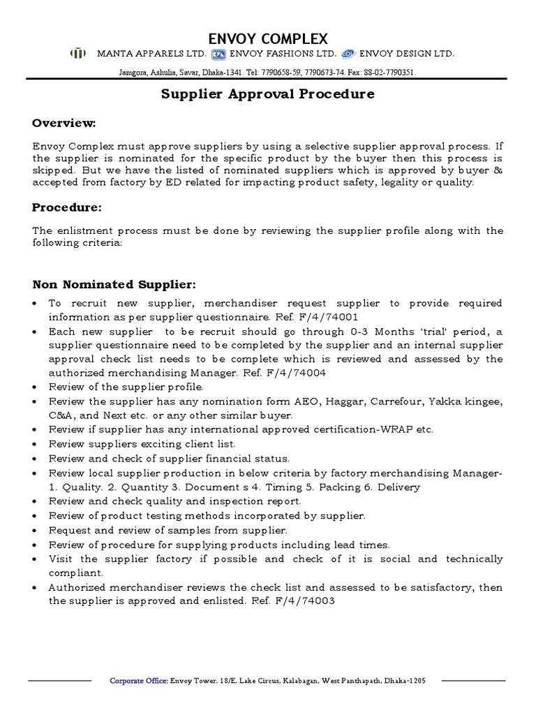 Supplier Approval Procedure | PDF | Business | Science