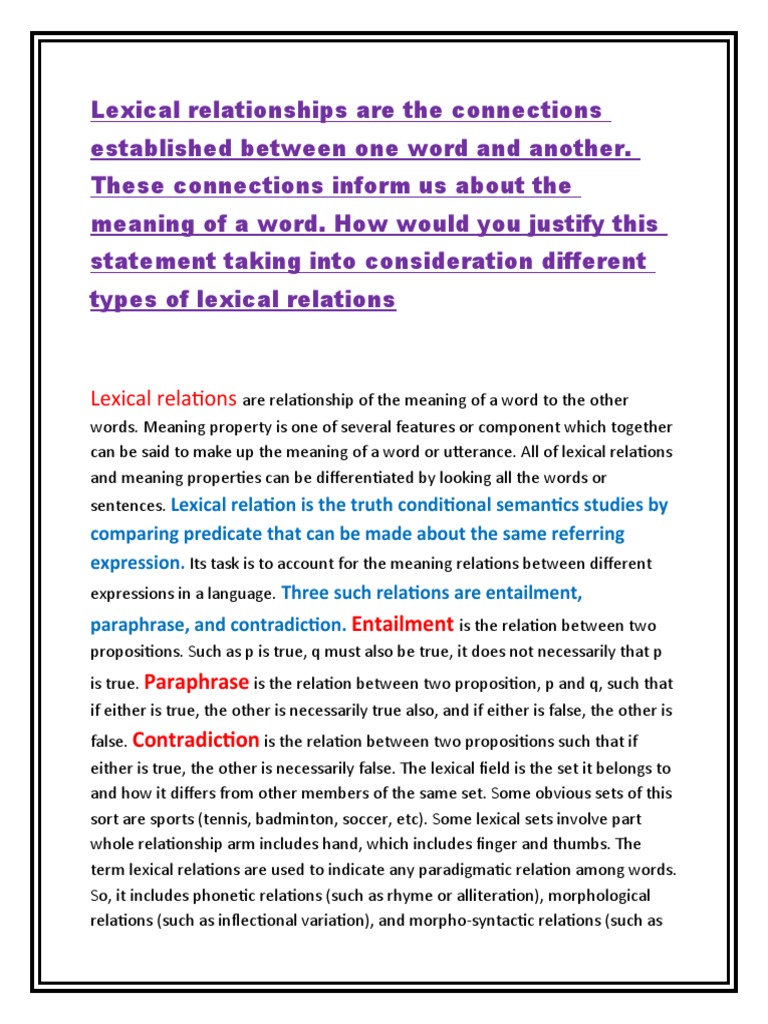 Lexical Relations: Entailment Paraphrase Contradiction | PDF | Lexicon | Word