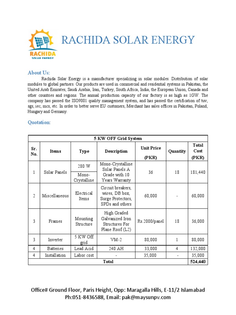 Solar Installation Quotation Format | PDF | Solar Panel | Solar Power