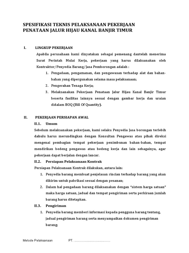 Contoh Metode Kerja Pelaksanaan BKT | PDF