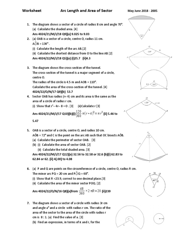 Arc Length and Area of Sector (MJ 18 To 2005) ) | PDF | Area | Circle