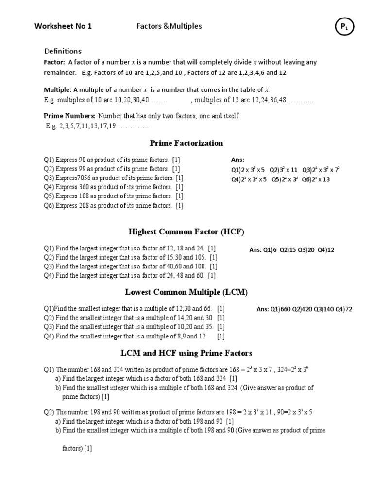 Prime Factorization, Highest Common Factors, Lowest Common Multiples ...
