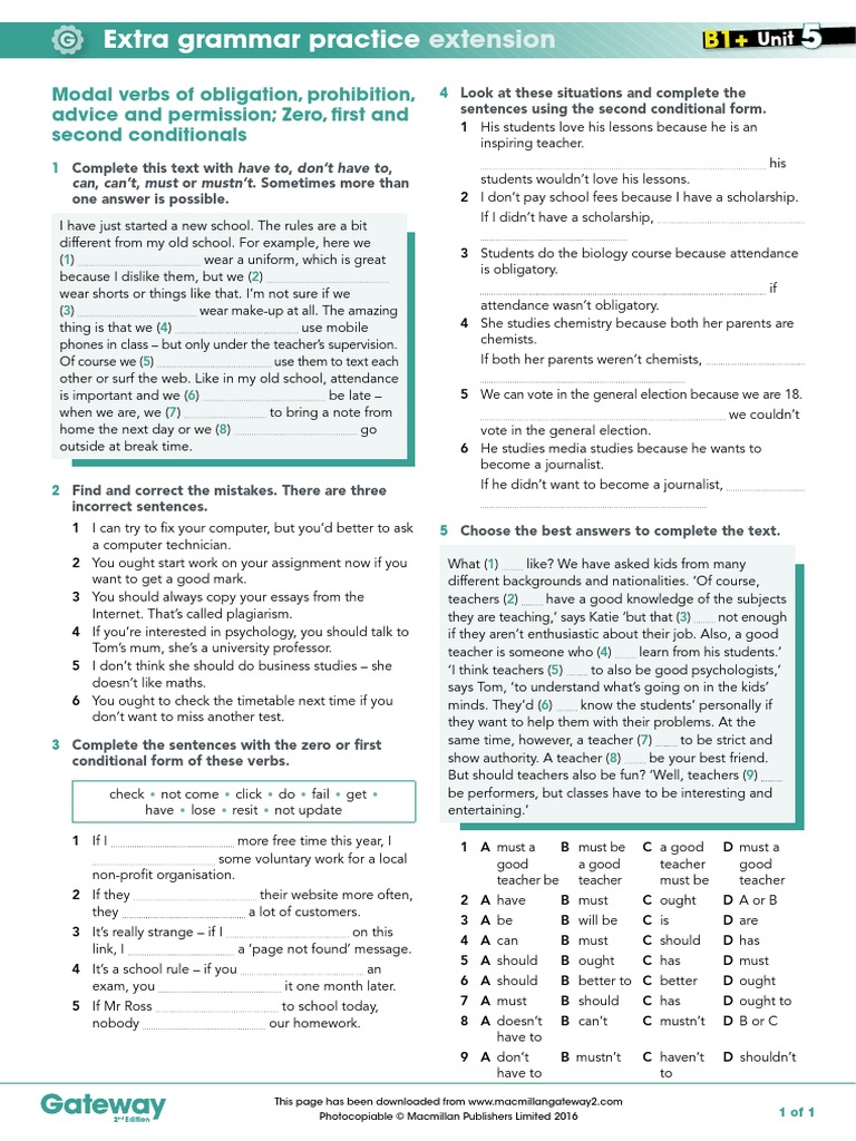 B1+ UNIT 5 Extra Grammar Practice Extension | PDF | Teachers | Psychology