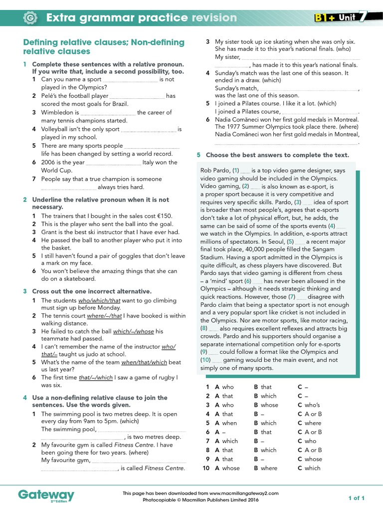 B1+ UNIT 7 Extra Grammar Practice Revision | PDF | Sports | Recreation