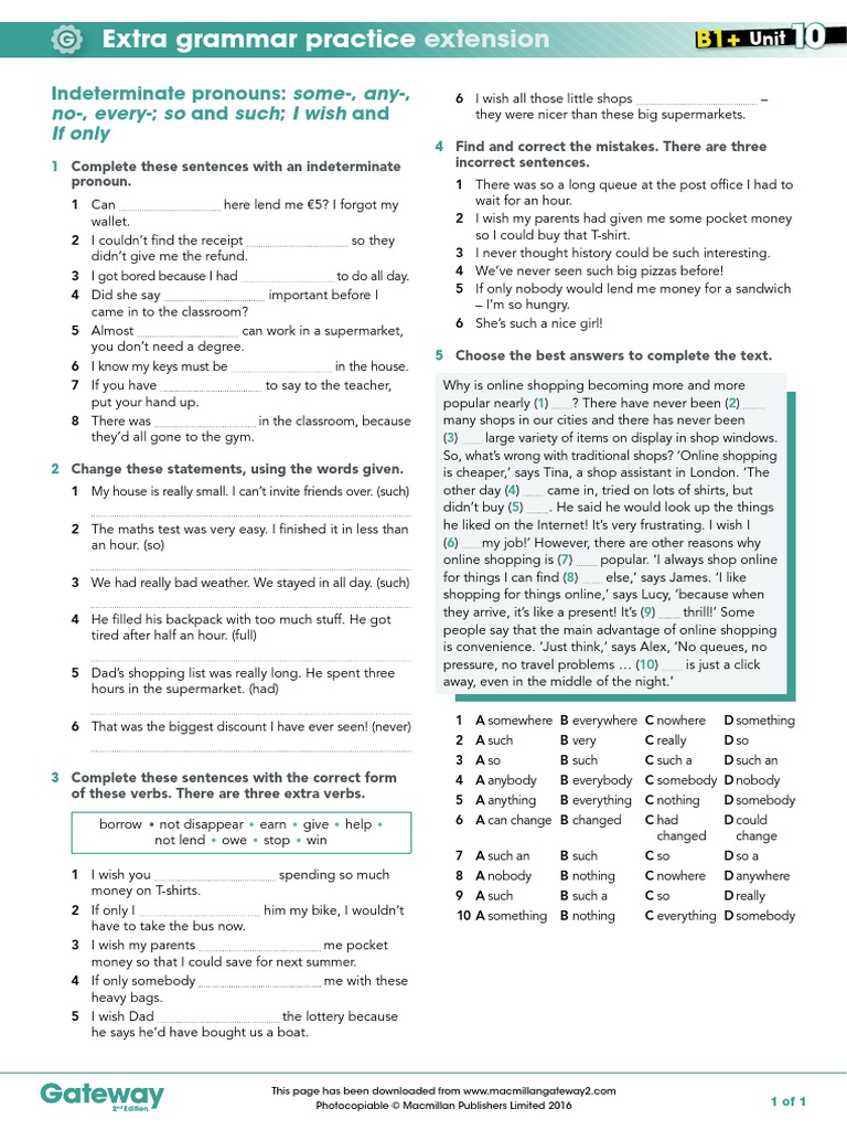 B1+ UNIT 10 Extra Grammar Practice Extension | PDF