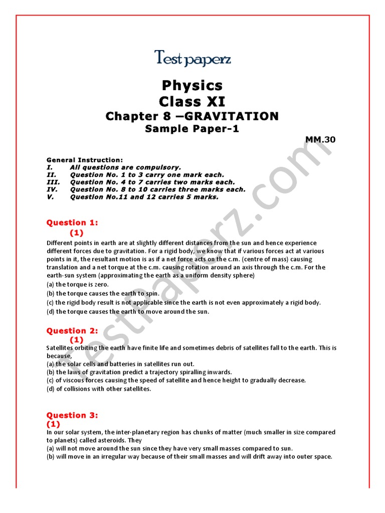 Physics Class XI: Chapter 8 - GRAVITATION | PDF | Orbit | Gravity