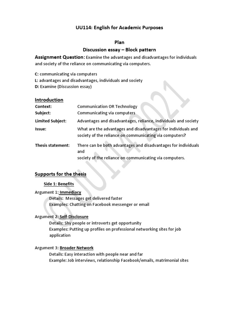 Sample Plan - Discussion Essay Block Pattern | Download Free PDF ...