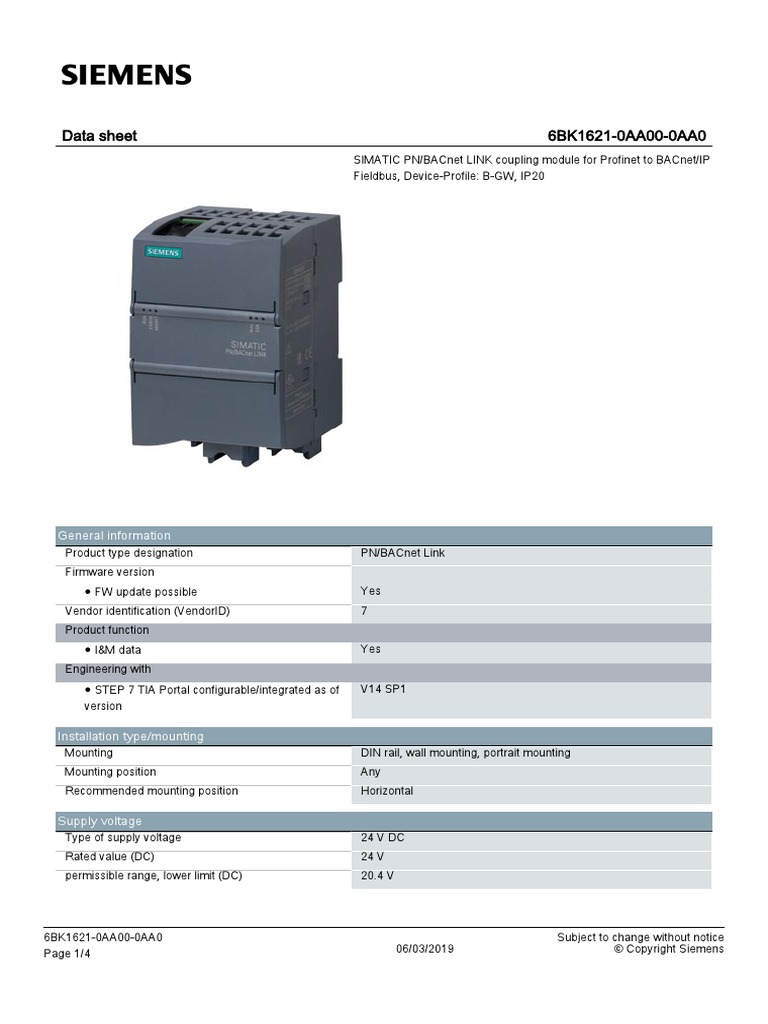 Data Sheet 6BK1621-0AA00-0AA0: General Information | PDF | Communications Protocols | Networking ...