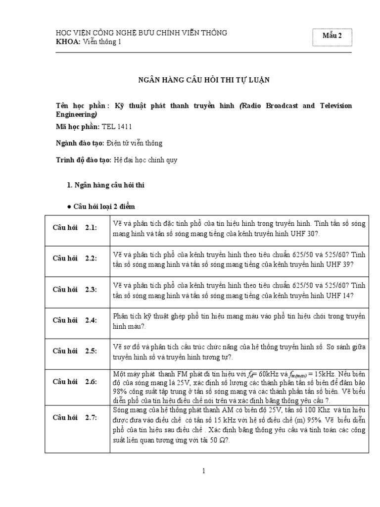 Ngan Hang Cau Hoi KTPTTH | PDF