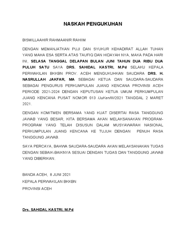 Contoh Pengukuhan Aceh | PDF