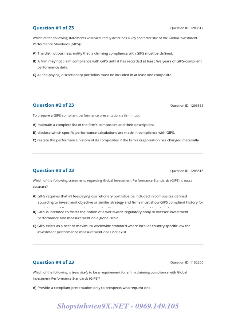 R05 Global Investment Performance Standards (GIPS) | PDF | Regulatory ...