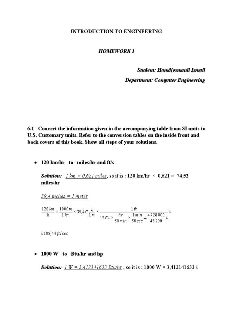Homework1 - Introduction To Engineering | PDF | Mechanics | Physical Quantities
