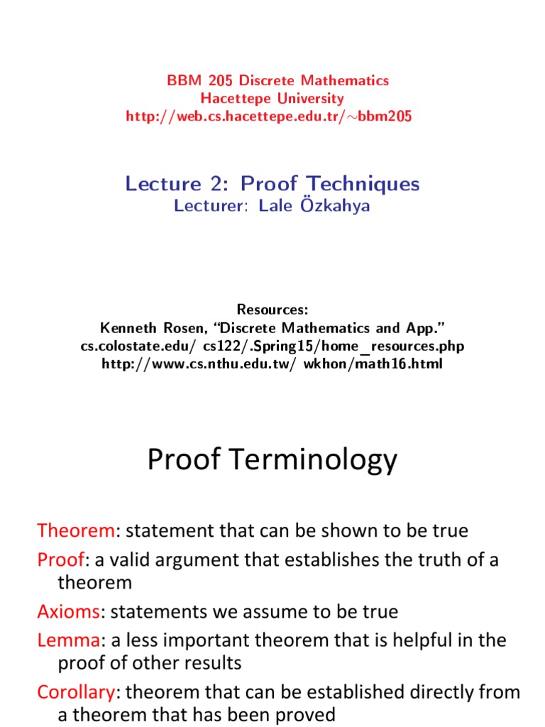Lecture 2: Proof Techniques: BBM 205 Discrete Mathematics Hacettepe University | PDF ...