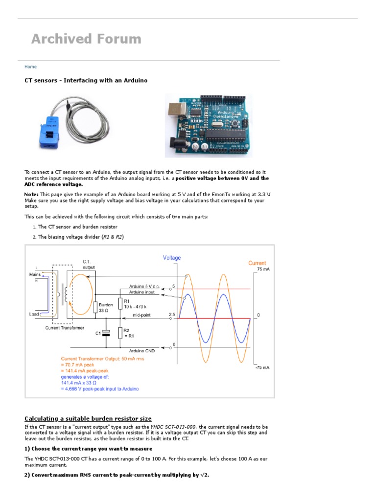 CT Sensors - Interfacing With An Arduino - Archived Forum | PDF | Resistor | Voltage