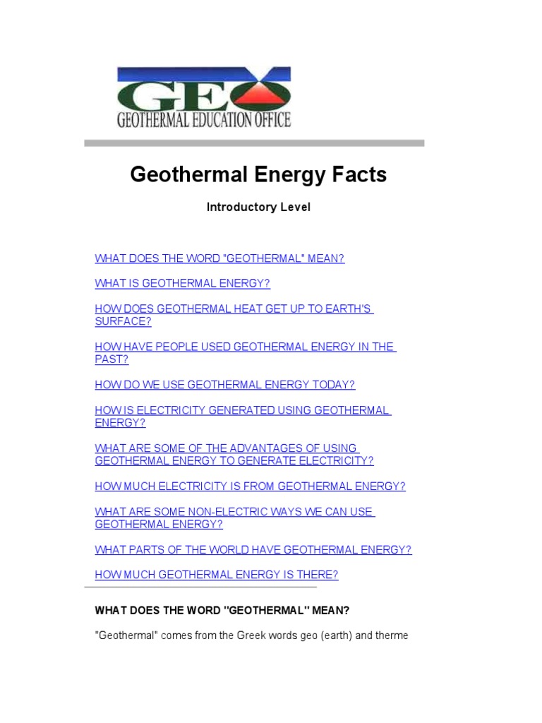 Geothermal Energy Facts (TGS) | PDF | Plate Tectonics | Geothermal Energy