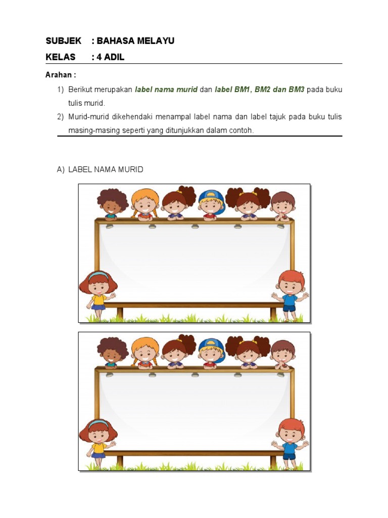 Memasang Label Nama dan Tajuk pada Buku Tulis Bahasa Melayu | PDF