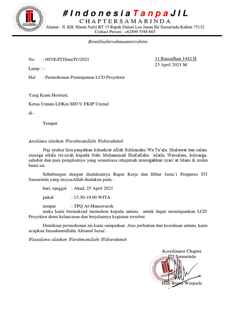 Surat Peminjaman Proyektor | PDF