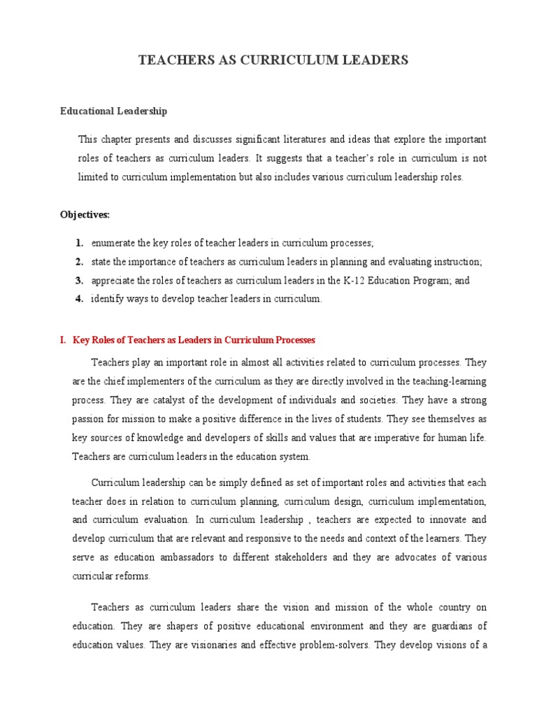 Teachers As Curriculum Leaders | Download Free PDF | Curriculum ...