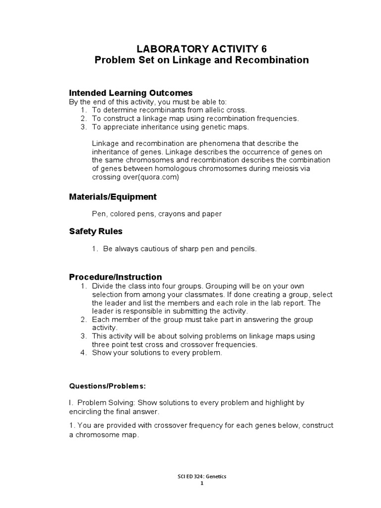 Sci Ed Laboratory Activity 6 | PDF | Genetic Linkage | Genetic ...