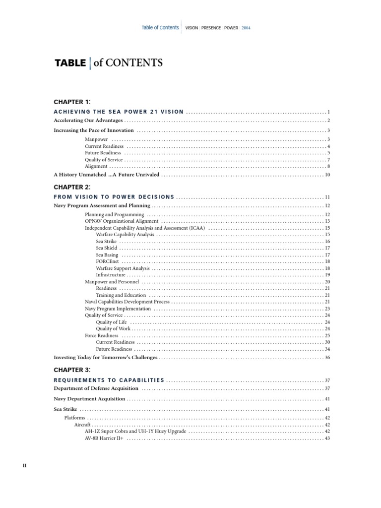 Of Contents: Achieving The Sea Power 21 Vision | PDF | Military ...