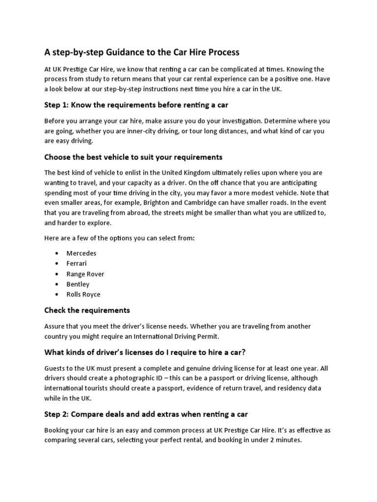 A Step-By-step Guidance To The Car Hire Process | PDF | Car Rental ...