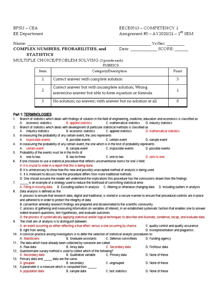 Complex Numbers, Probabilities, and Statistics | PDF | Statistics ...