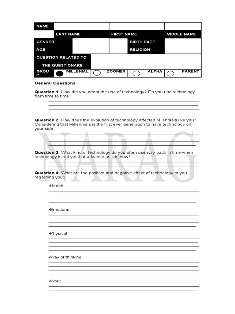 General Questions About Generations and Its Relation To Technology ...