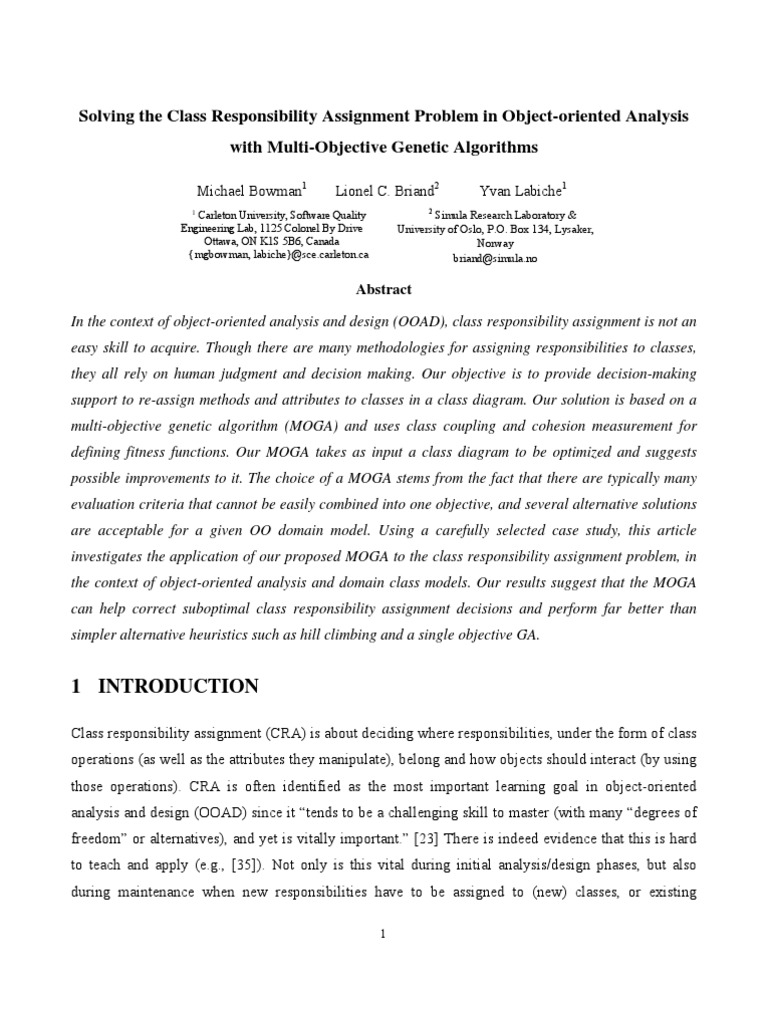 Solving The Class Responsibility Assignment Problem in Object-Oriented Analysis With Multi ...