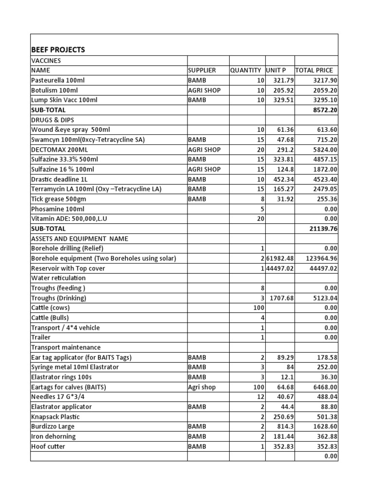 Comprehensive Beef Project Budget Breakdown | PDF | Livestock | Bovines