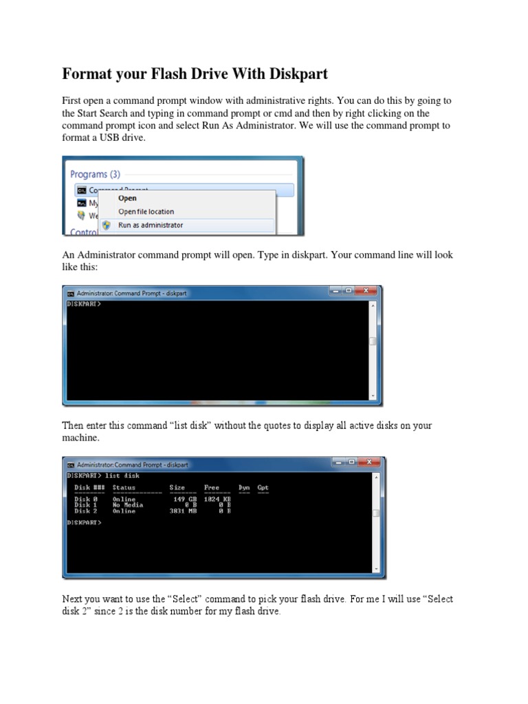 Format Your Flash Drive With Diskpart | PDF