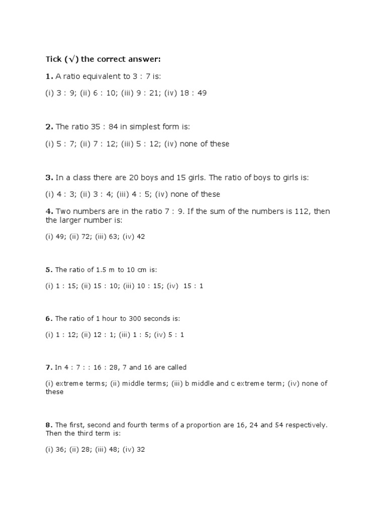 Math Mcqs | PDF | Ratio | Length