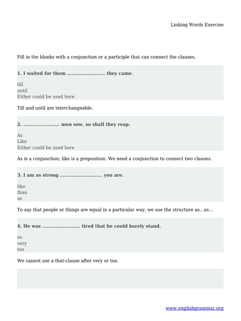 Linking Words Exercise | PDF | Cognitive Science | Language Mechanics