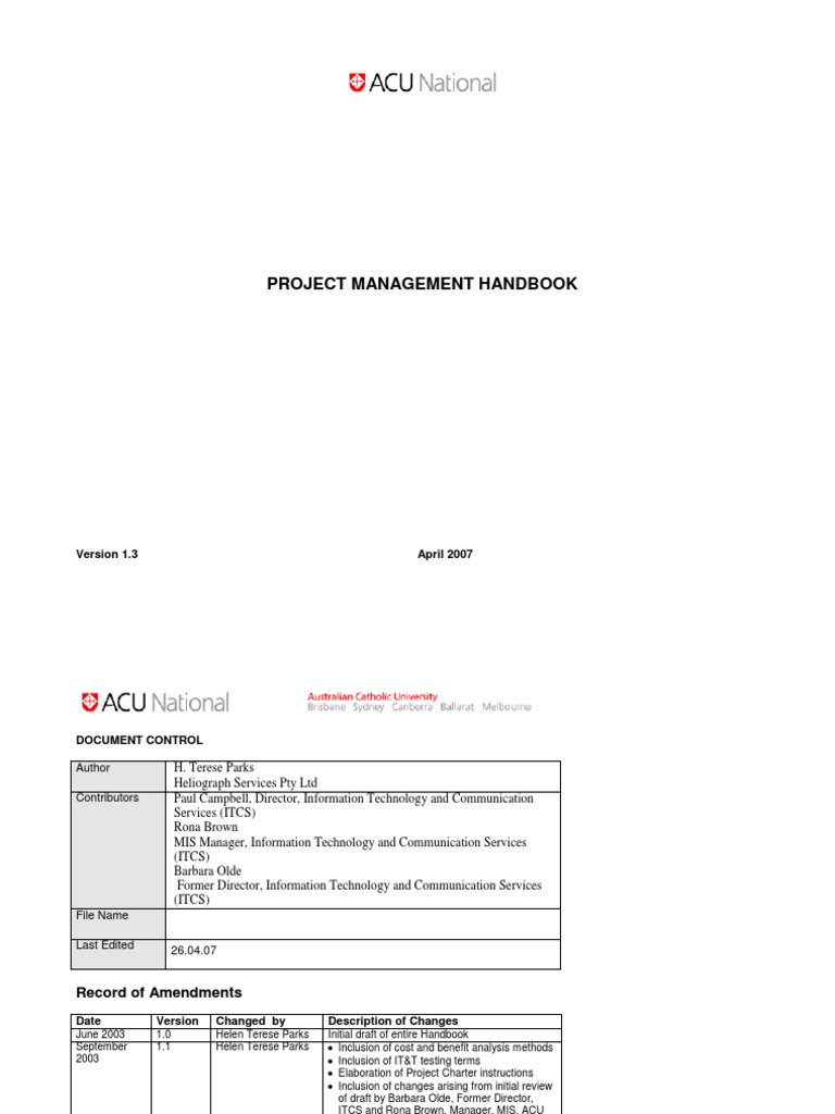 ACU Project Management Handbook | PDF