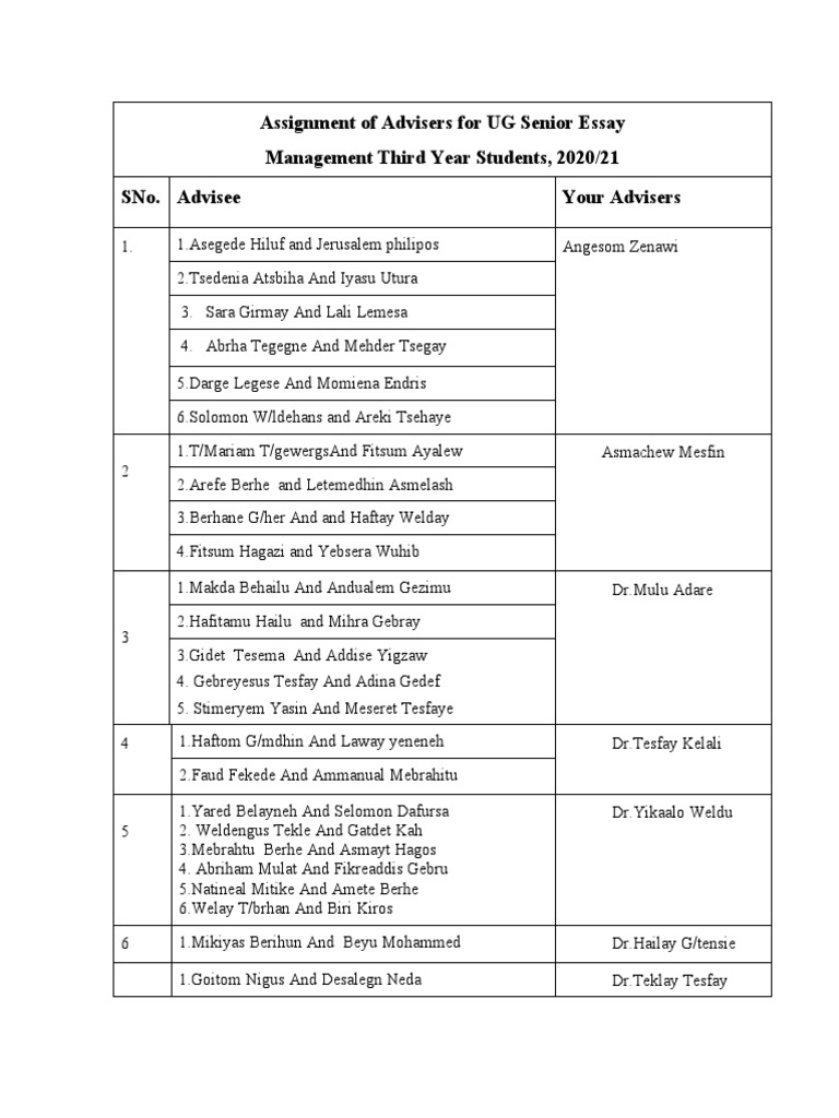 Assignment of Advisor For UG Senior Essay | PDF