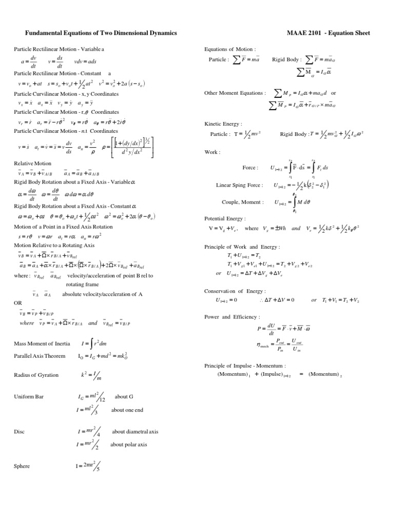 Fundamental Equations of Two Dimensional Dynamics MAAE 2101 - Equation ...