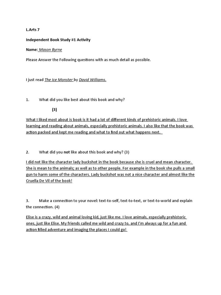 Novel Study Grade 7 | PDF