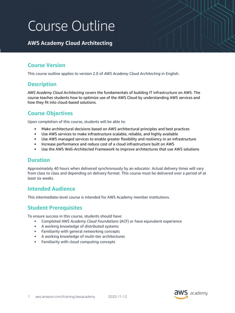 AWS Academy Cloud Architecting (Version 2.0) Course Outline (English) | PDF | Cloud Computing ...