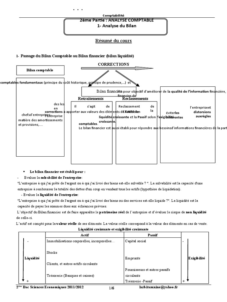 Analyse Du Bilan 2 Bac Sciences Economiques | PDF | Ratio financier ...