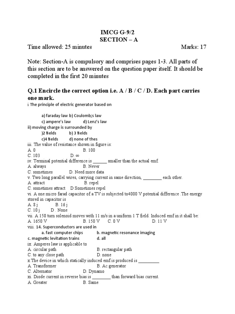 HSSC 2 Phy Paper Preboard | PDF | Light | Electron
