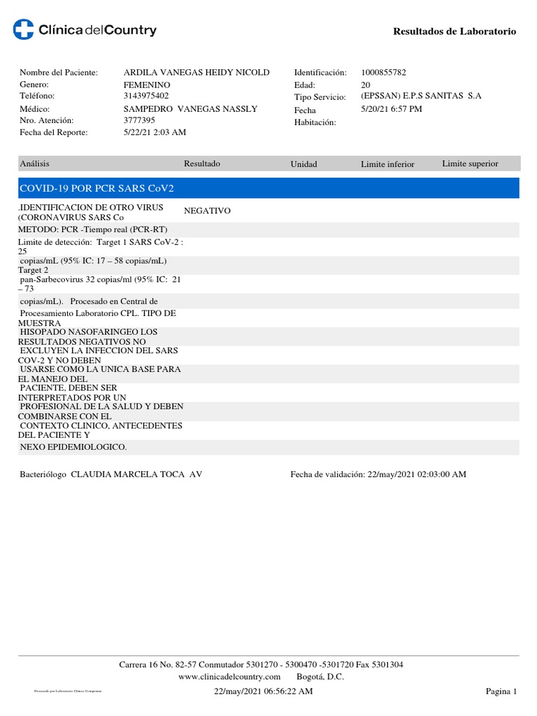 Resultado PCR COVID-19 Negativo | PDF