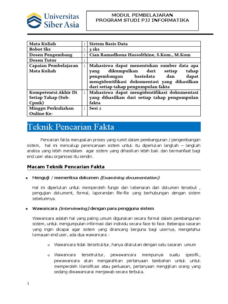 Modul Pembelajaran Sistem Basis Data | PDF | Karier & Perkembangan | Bisnis