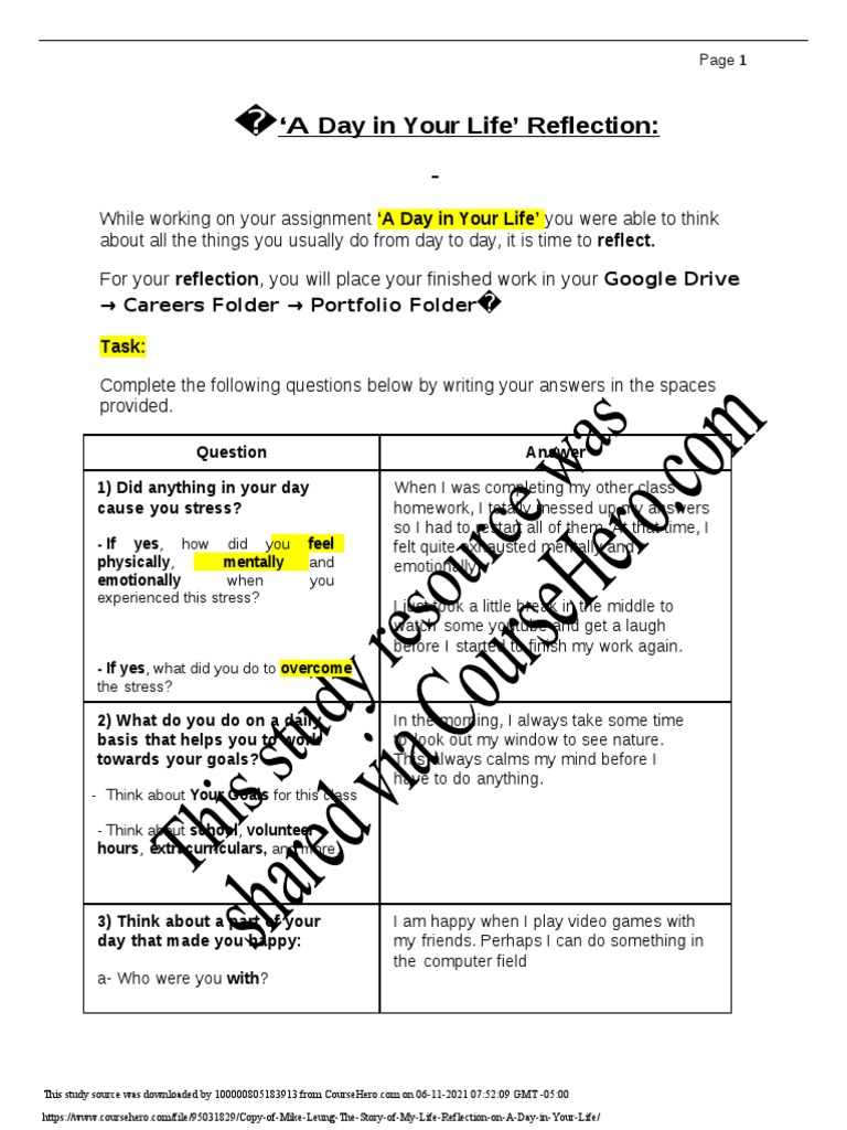 A Day in Your Life' Reflection:: Google Drive Careers Folder Portfolio ...