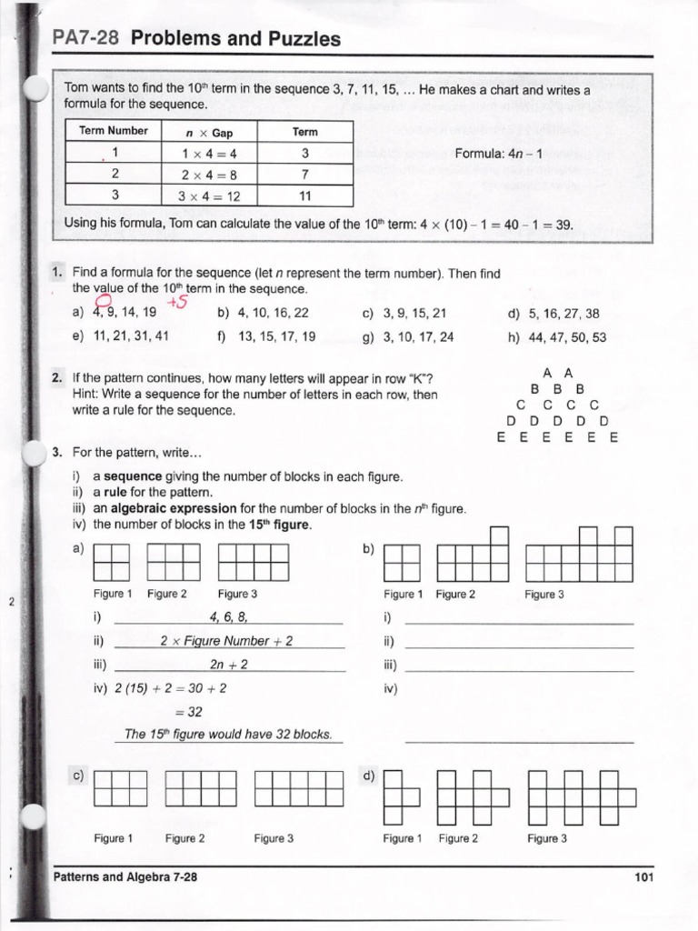 PA7-28 Problems and Puzzles: - 1 1x4 4 3 Formula: 4n - 1 | PDF ...